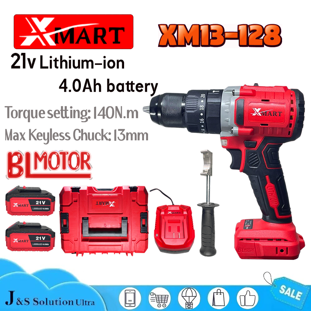 X-MART XM13-128 21V CORDLESS DRILL ( 2 x 4.0Ah Battery & 1 x Charger ...