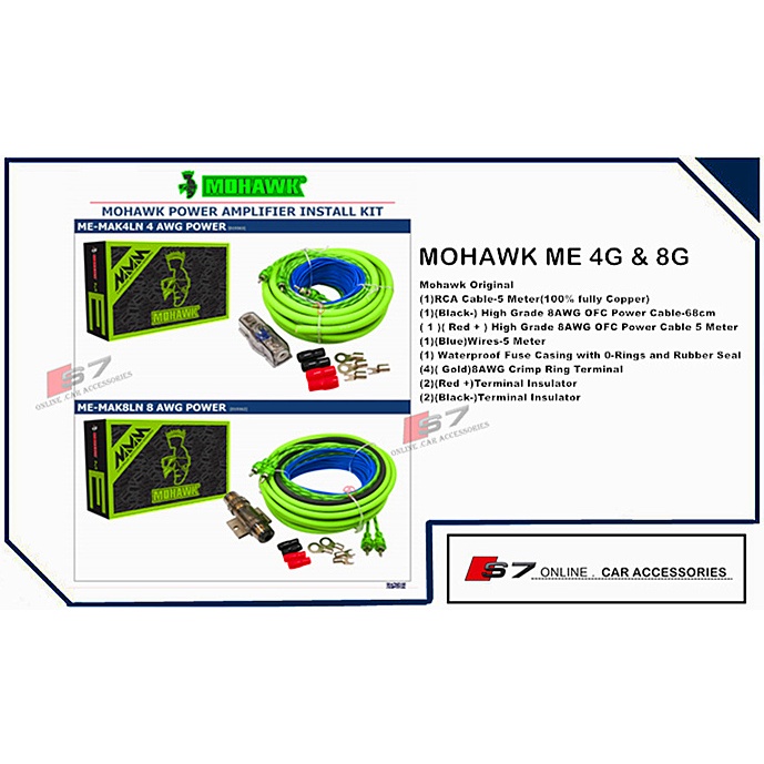 Mohawk 4 Gauge / 8 Gauge Audio Power Cable Amplifier Combo Package ...