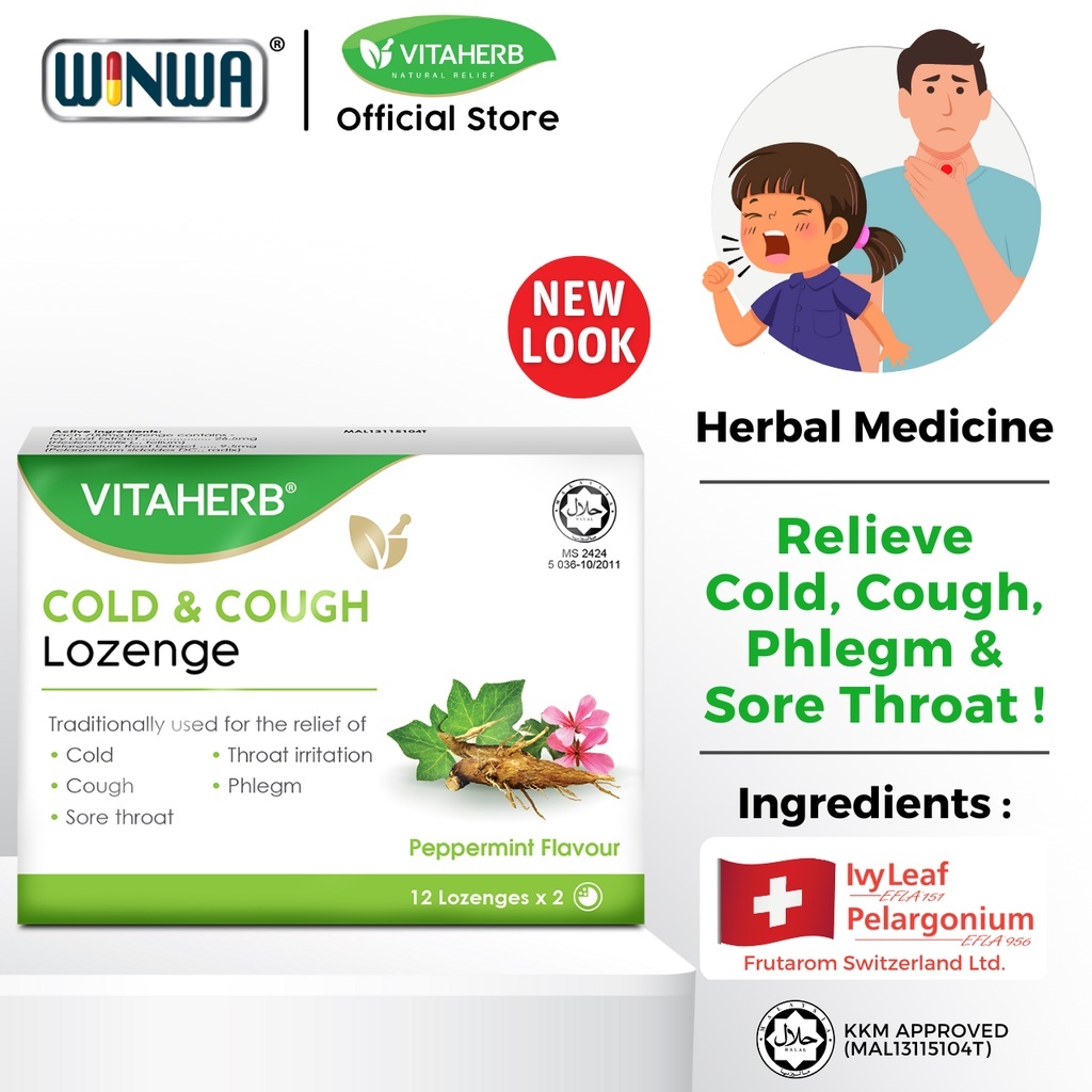 VITAHERB Cold And Cough Lozenges (12's x 2) - Ivy Leaf For Sore Throat ...