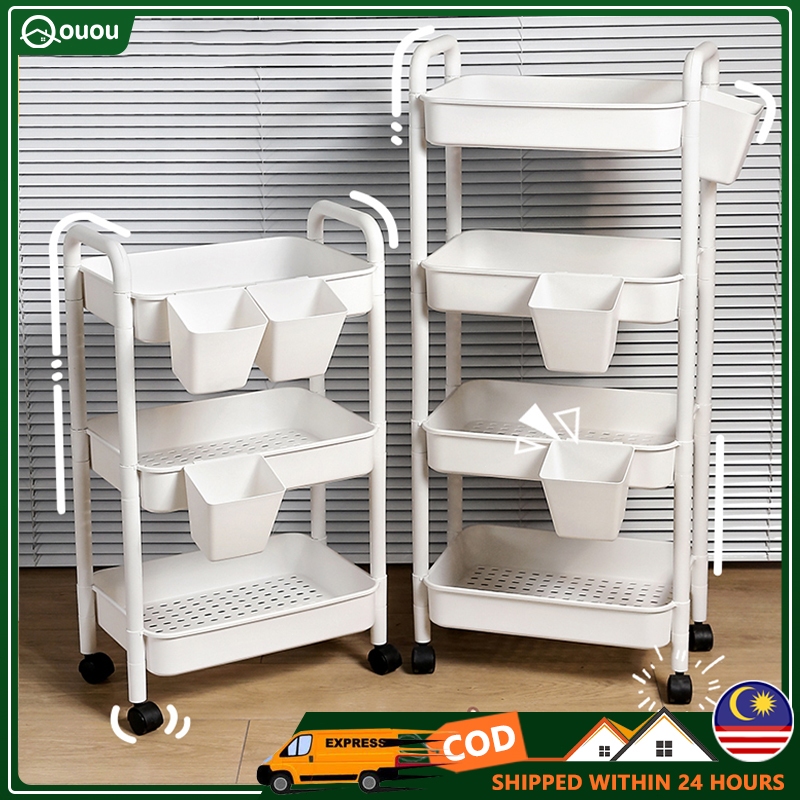 3/4 Tiers Trolley Storage Rack / Office Shelves Home Kitchen Trolley ...