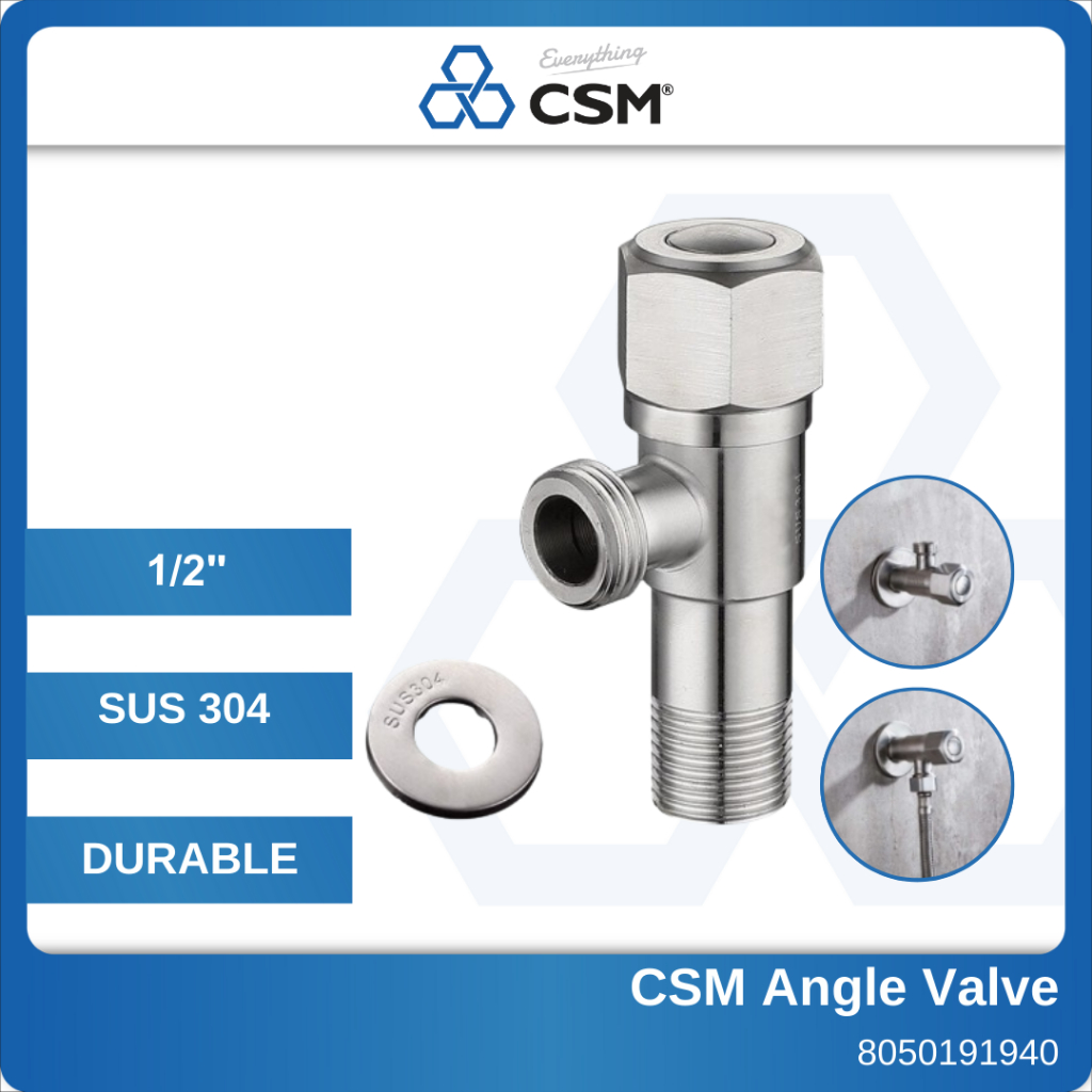 CSM SUS 304 Stainless Steel Angle Valve Kitchen Bathrroom Quarter Turn ...