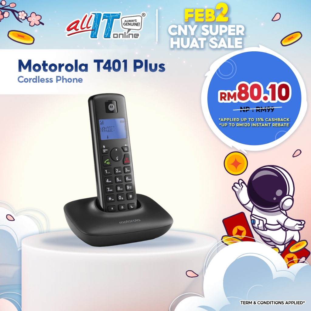 Motorola Cordless T401 Plus Single Home Phone/ Office Phone/ Dect Phone | Shopee Malaysia