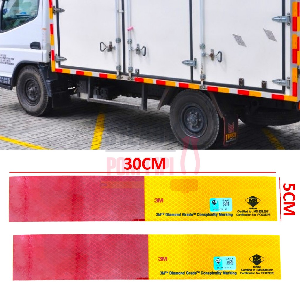 1PC 30CMX5CM 3M DIAMOND GRADE LORRY SIDE REFLECTIVE STICKER / REFLECTOR ...