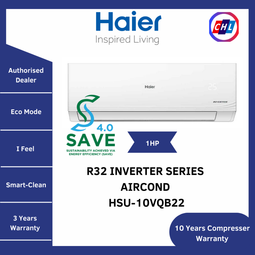Haier [Authorised Dealer] R32 Inverter Series Air Cond [1HP HSU-10VQB22 ...