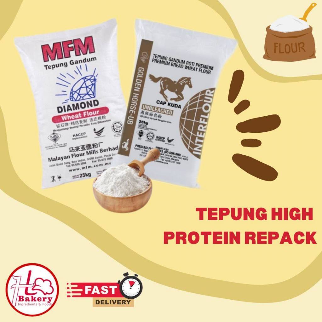 TEPUNG HIGH PROTEIN DIAMOND / GOLDEN HORSE UNBLEACHED REPACK 500GM ...