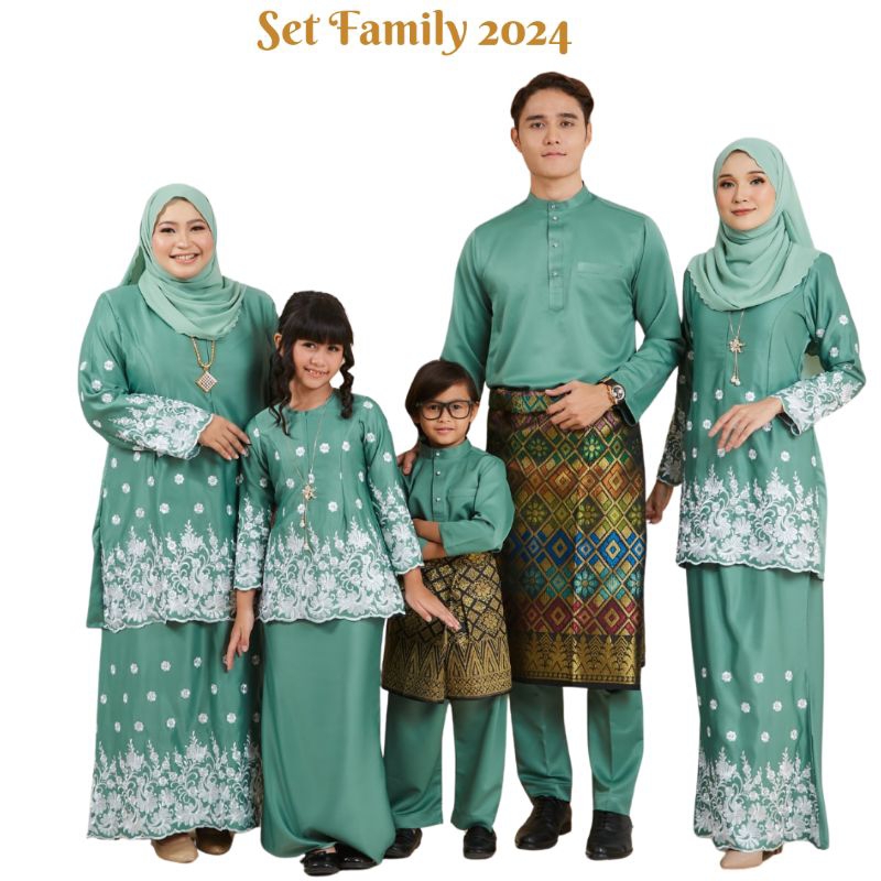 BAJU RAYA 2024 SET FAMILY MINT GREEN Baju kurung moden sulam dan baju ...