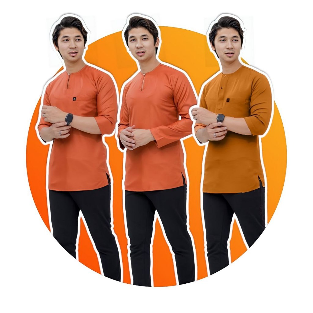 Kurta Orange brick Kurta Burnt Orange Kurta Lengan 3 suku Lengan ...