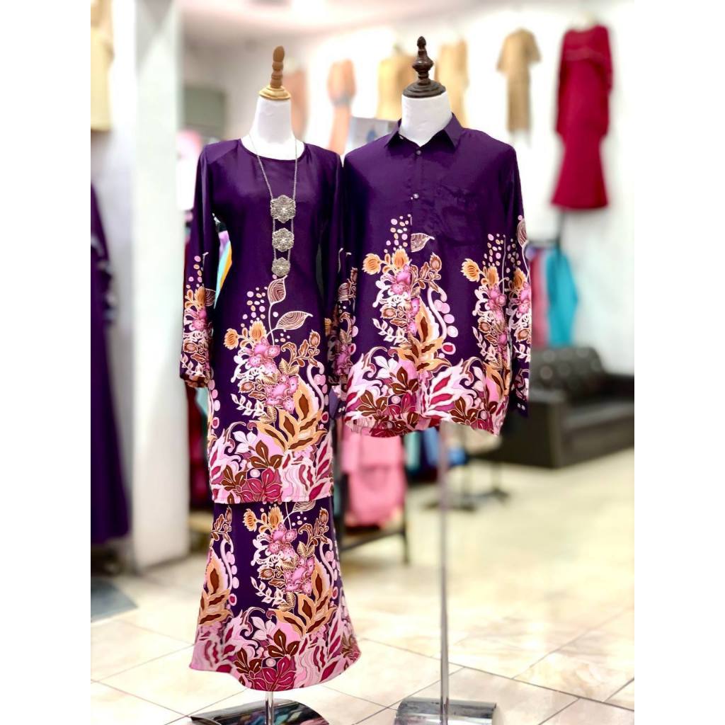 COUPLE DARK PURPLE 〕 KEMEJA + KURUNG BATIK DAHLIA BATIK MALAYSIA KURUNG MODEN CORAK BATIK ...