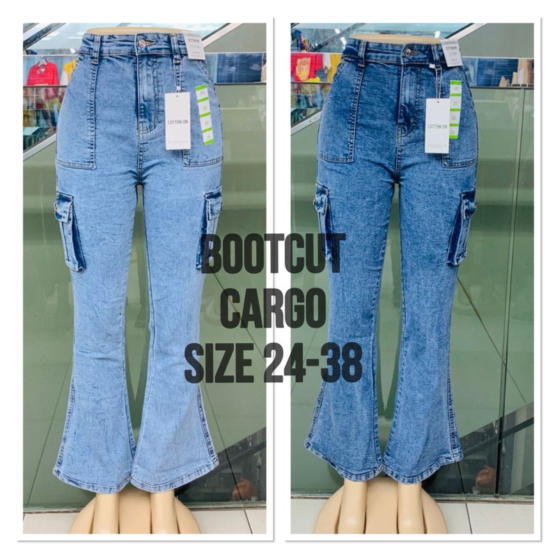 BOOTCUT Cargo design baru acid wash bootcut jeans (24-38) ready stock ...