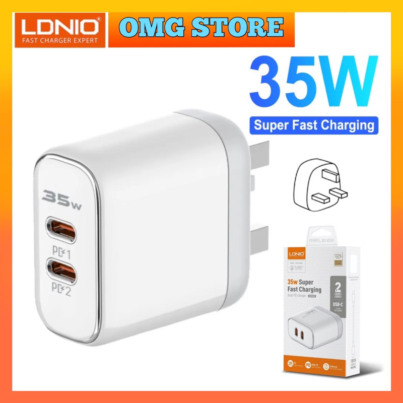 LDNIO 35W DUAL TYPE-C PORT 35W PD GAN SUPER FAST CHARGING POWER ADAPTER ...
