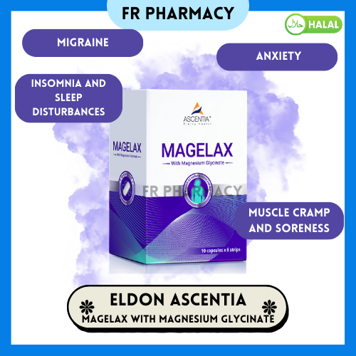 ELDON ASCENTIA MAGELAX (MAGNESIUM GLYCINATE) 10 CAPS X 6 STRIPS. EXPIRY ...