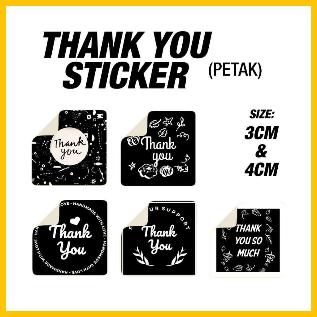 Label Thank You Sticker Produk | Sticker Terima Kasih Black White ...