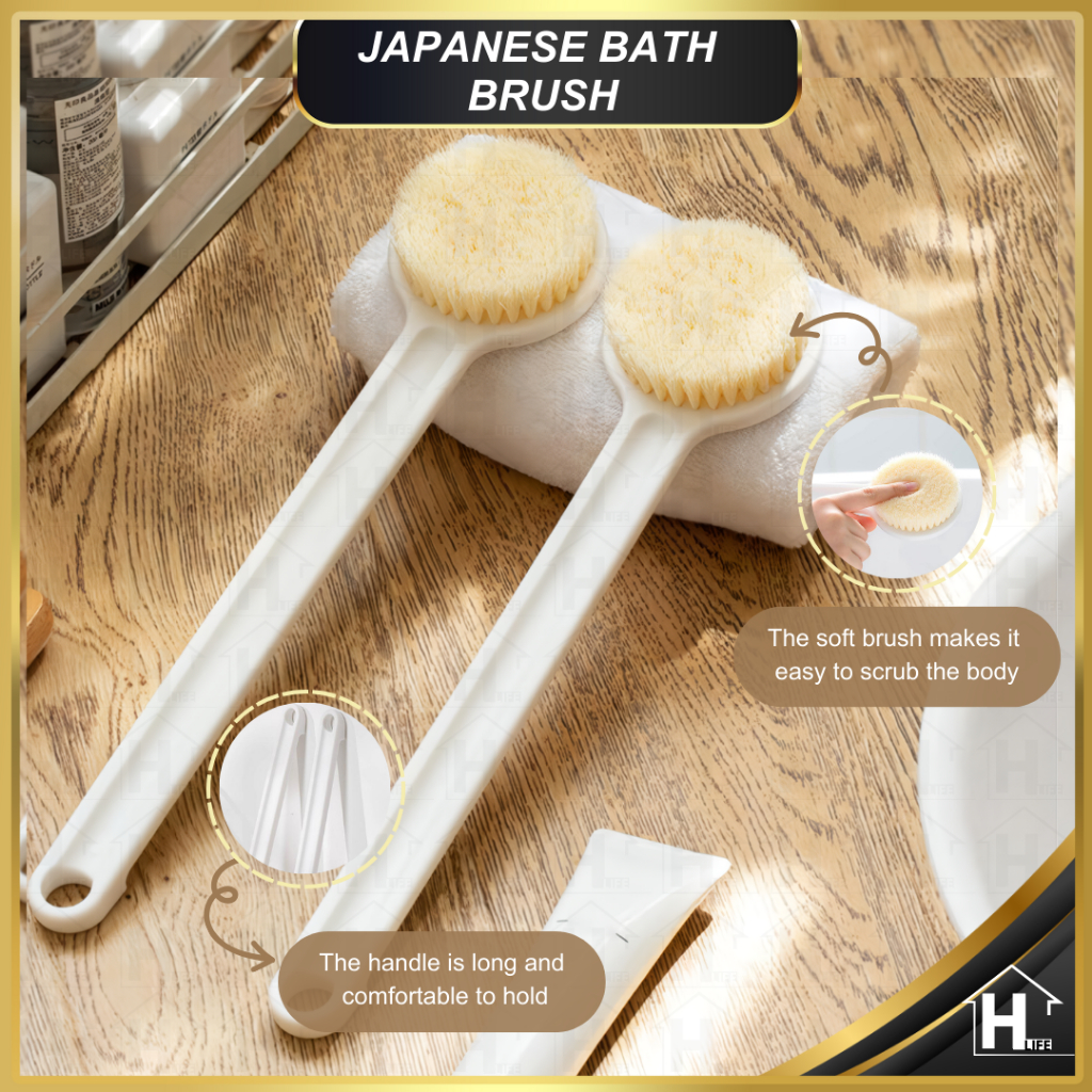 Japanese-Style Long Handle Bath Brush Soft Brush Shower Brush Bath Rub ...