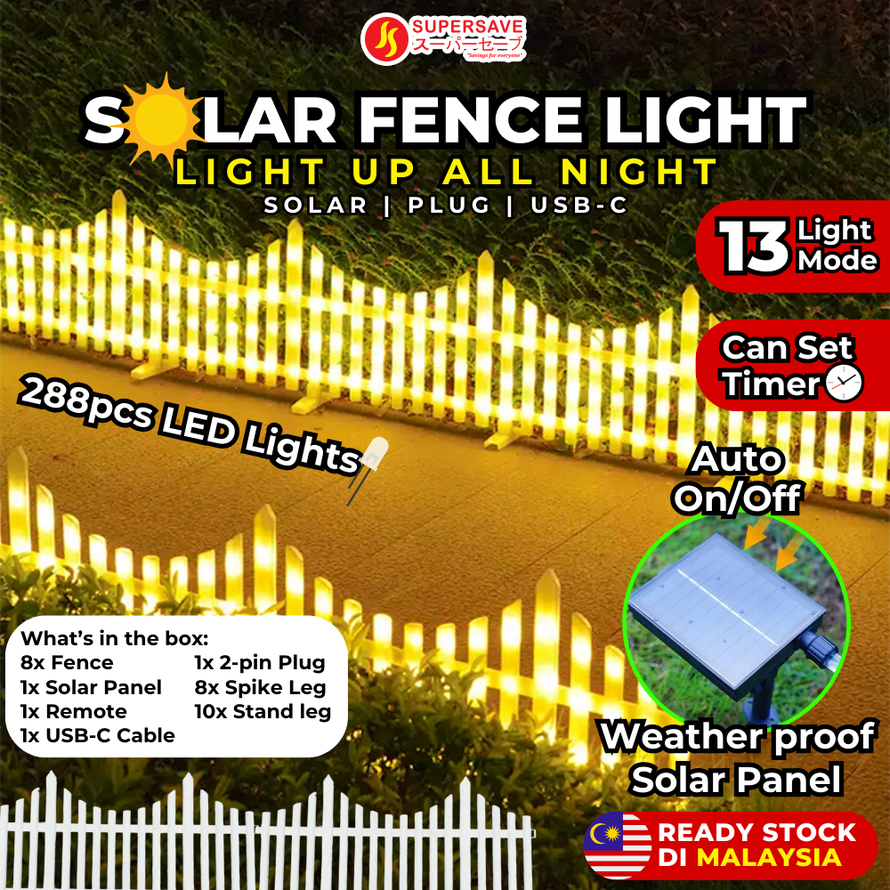 SUPERSAVE Solar LED Lights Garden Fence Light Solar Panel Lighting ...