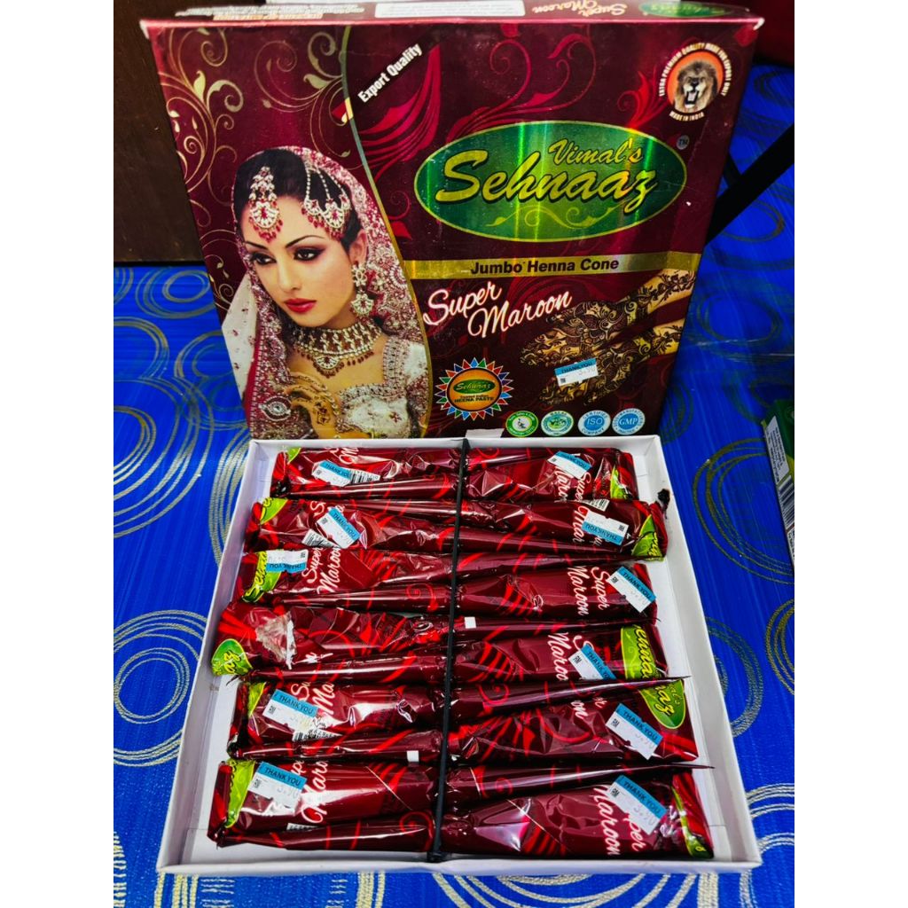VIMAL'S SEHNAAZ SUPER JUMBO HENNA CONES/ MAROON/ BLACK/ CHILLI RED ...