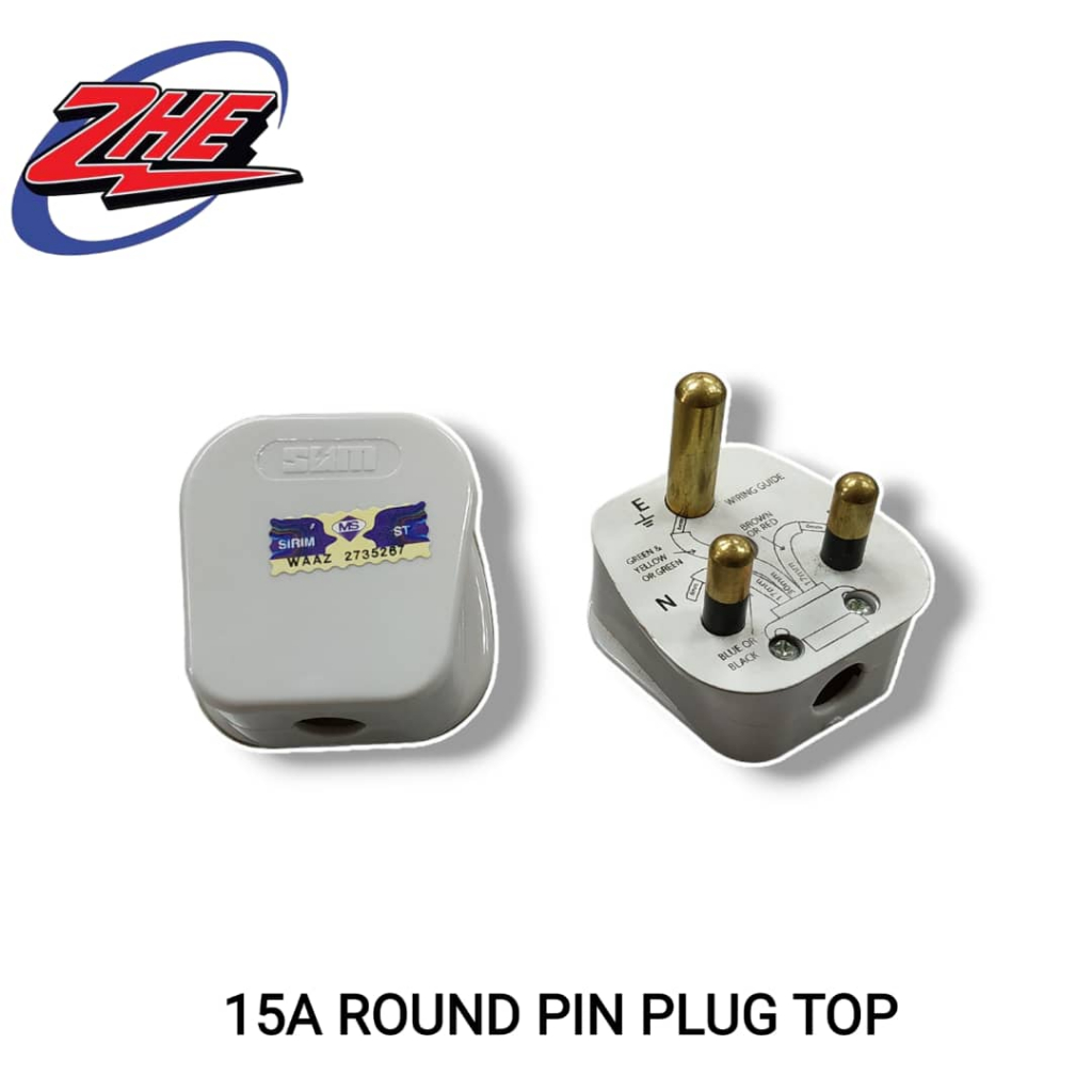 15A ROUND PIN 3 PIN PLUG TOP FOR WATER HEATER AIR CONDITIONAL SIRIM ...