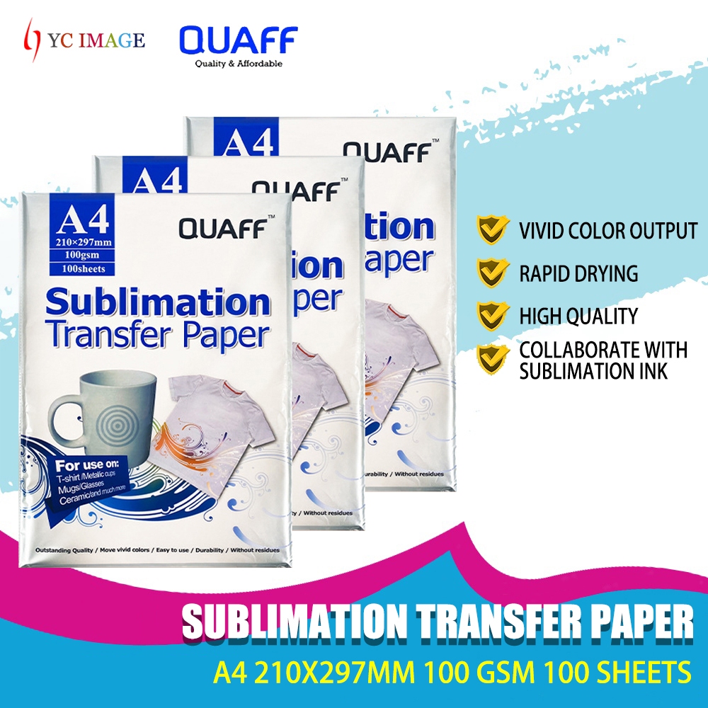 Quaff A4 Size Sublimation Paper 100gsm - Quick Dry 100 Sheets Pack ...