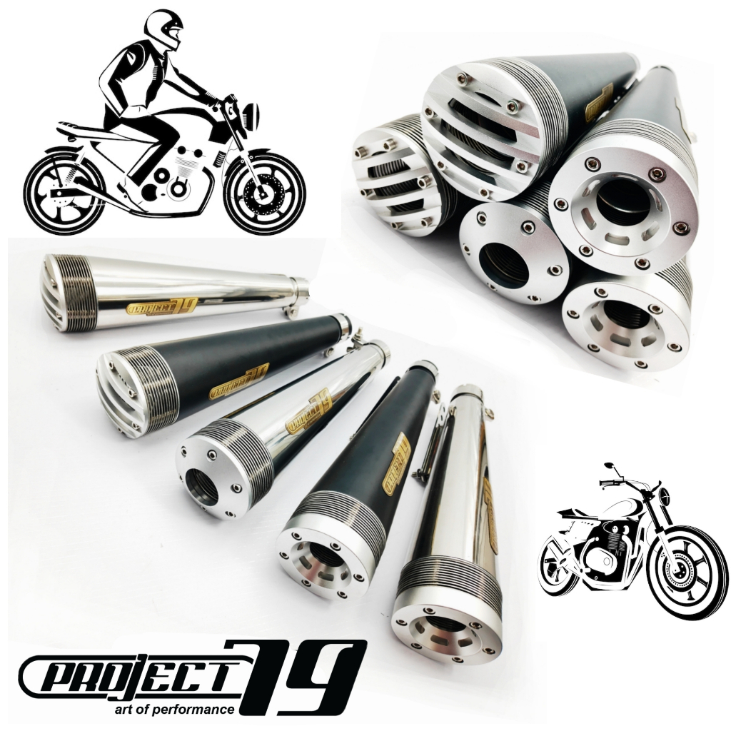 Project79 Universal Chopper Muffler Tabung Ekzos Black Silver Harley ...