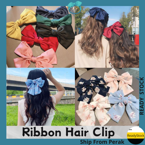 AIDA Hair Clip Cute Student Ribbon Plain Flower Big Bow Hairpin Hair ...