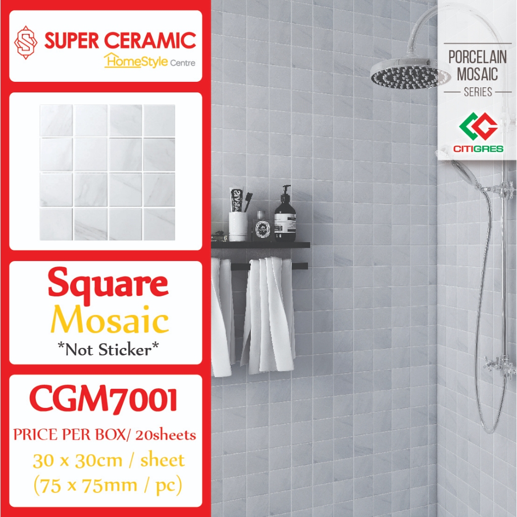 CITIGRES CGM7001 SQUARE MARBLE GREY PORCELAIN MOSAIC 30x30cm/MOZEK ...