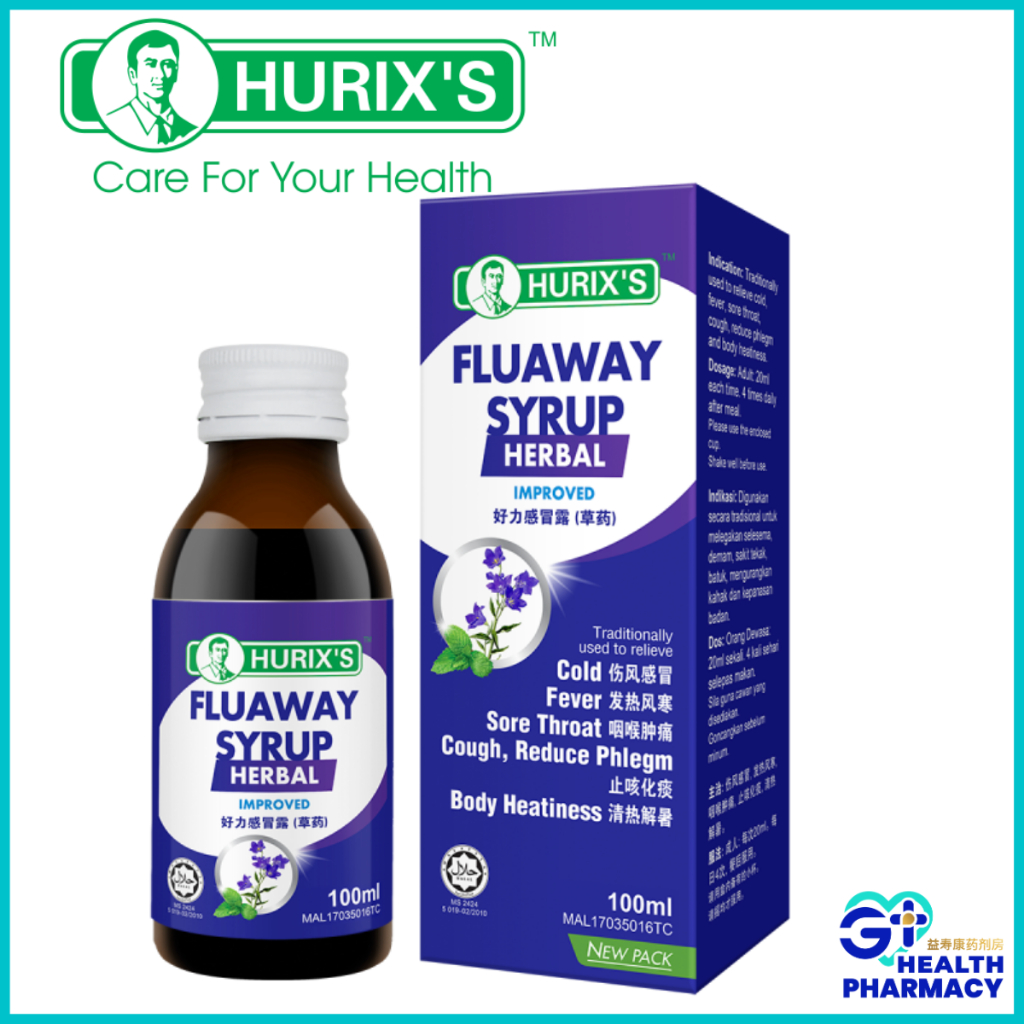 HURIX'S Fluaway Syrup Herbal Improved (100ml) - relieve cold, body ...