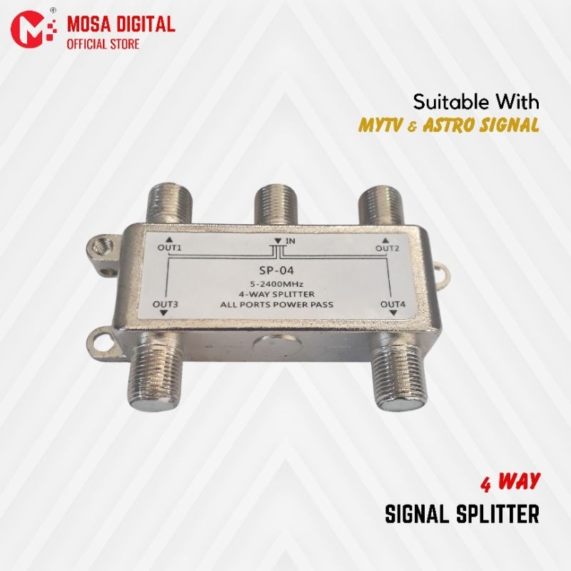 MOSA 4 Way Splitter for Astro Mytv Signal TV RG6 Coaxial Cable Digital ...