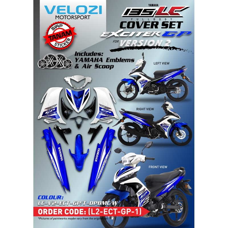 COVERSET LC135 V2 ORIGINAL VELOZI EXCITER GP BIRU PUTIH BLUE WHITE ...