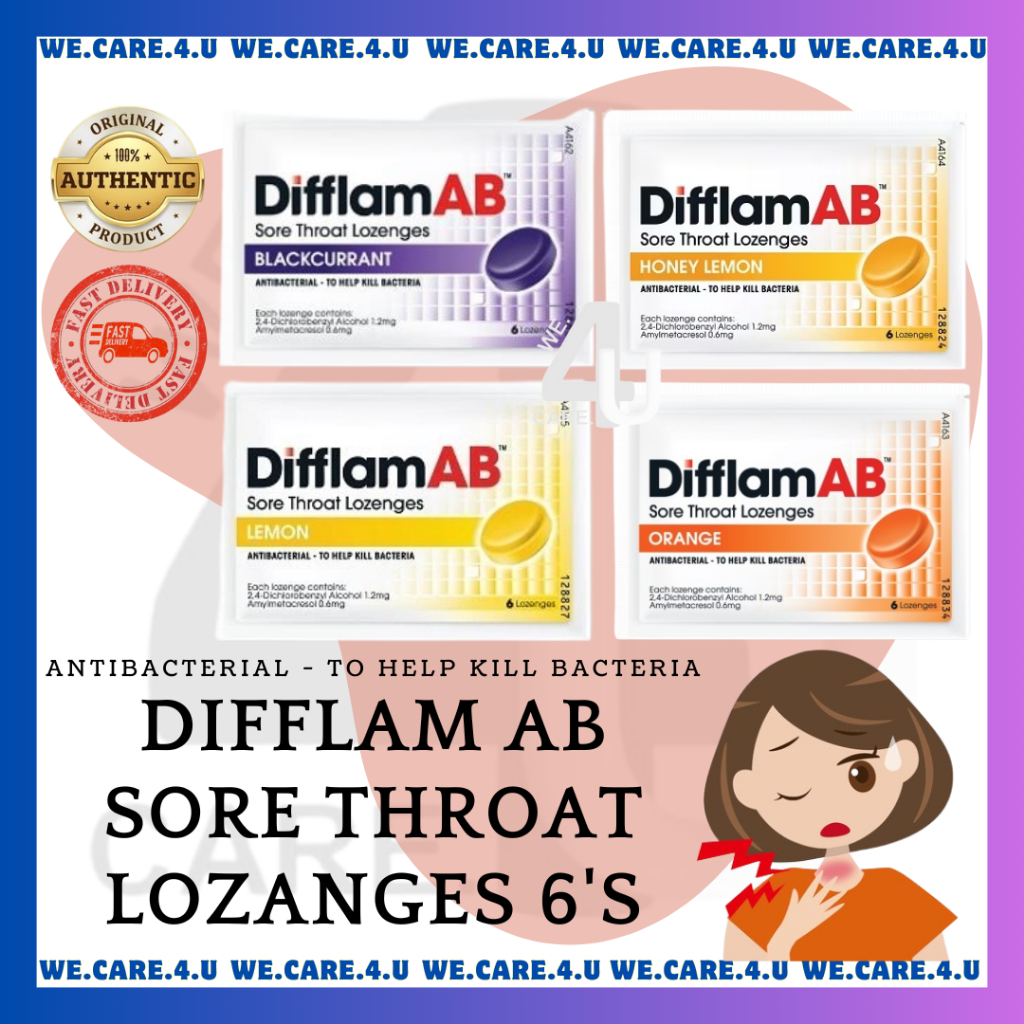 ~DIFFLAM AB SORE THROAT LOZENGES 6's - HONEY LEMON / BLACKCURRANT ...