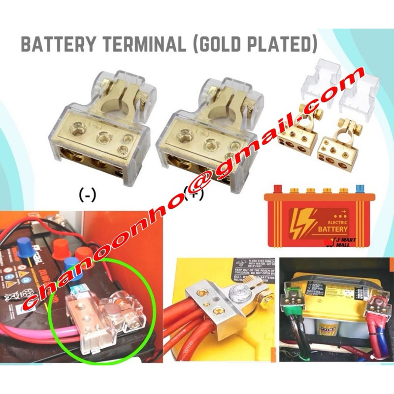 CAR BATTERY TERMINAL GOLD PLATED Connector Battery Head 4/8 Gauge Kit ...