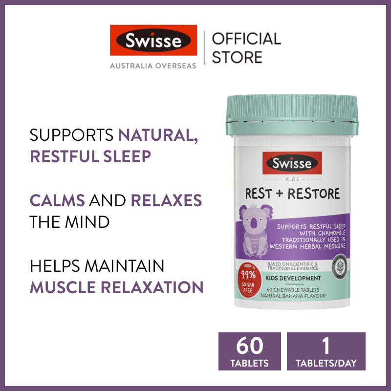 Swisse Kids Rest & Restore 60 Chewable Tablets Natural Banana Flavour ...