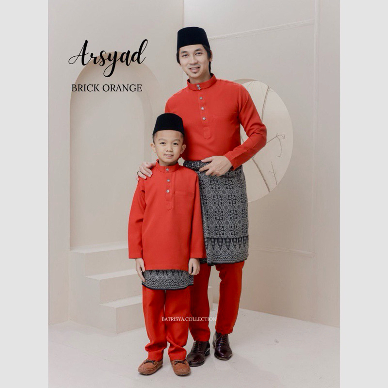 BRICK ORANGE / OREN BATA BAJU MELAYU SLIM FIT SET AYAH DAN ANAK / BAJU ...