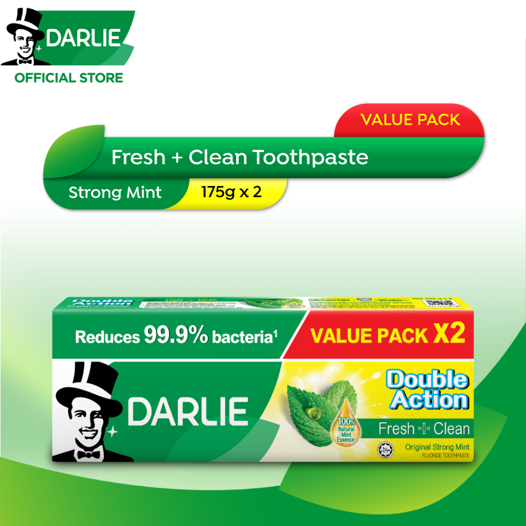 DARLIE Double Action Fresh + Clean Strong Mint Toothpaste 175gx2 (Value Pack) | Shopee Malaysia
