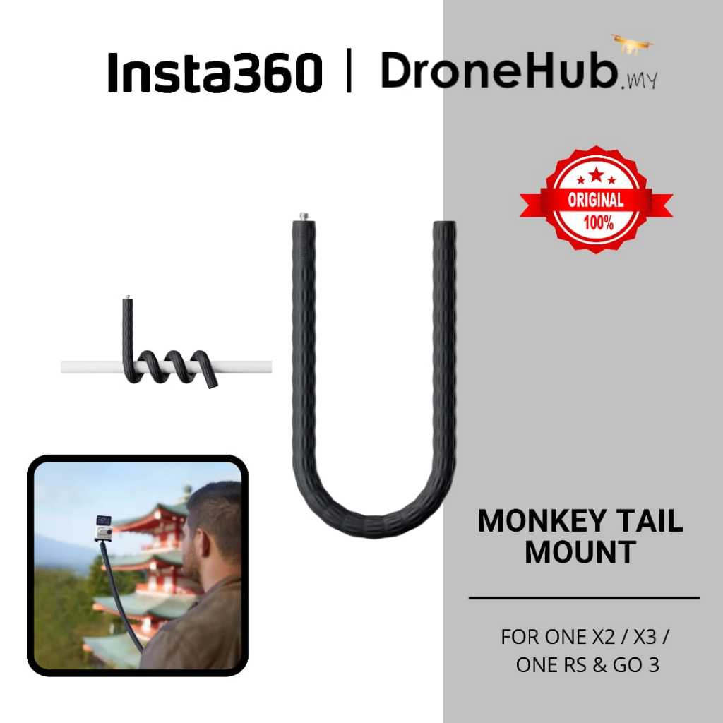 Insta360 Monkey Tail Mount For GO 3/X3/ONE RS (1-inch 360 Excluded)/GO 2/ONE X2/ONE R/ONE X ...