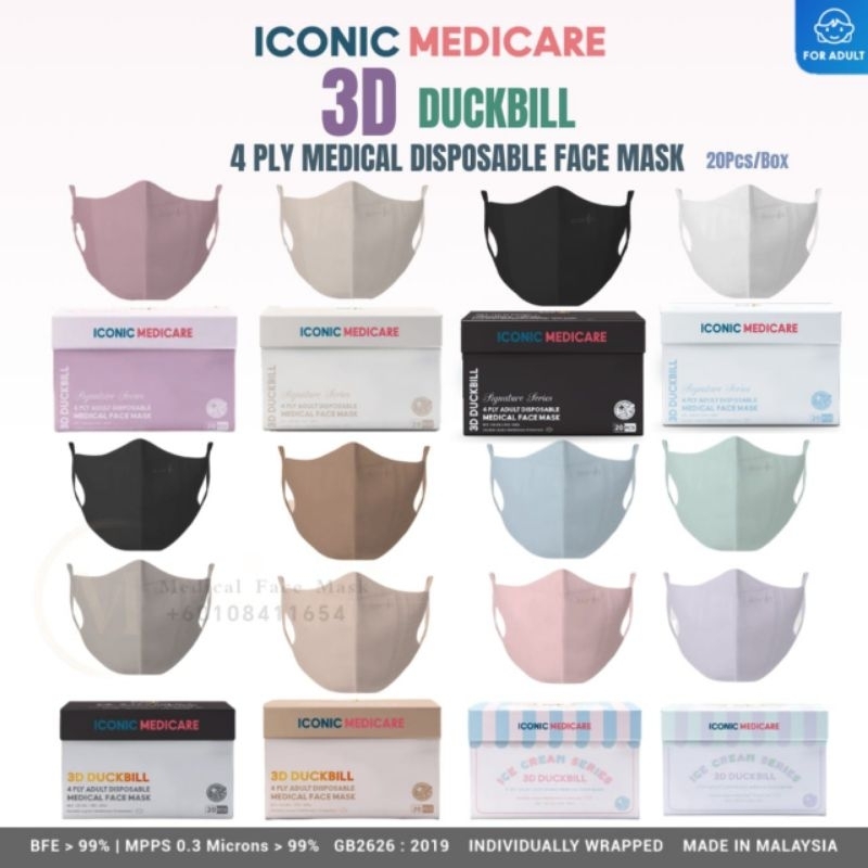 Iconic Medicare 4 Ply 3D Duckbill Adult Medical Face Mask (20pcs ...