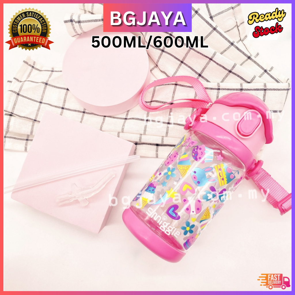 500ML/600ML NEW Smiggle Kids Water Bottle BPA Free with Sticker Straw Strap Botol Air Kanak ...