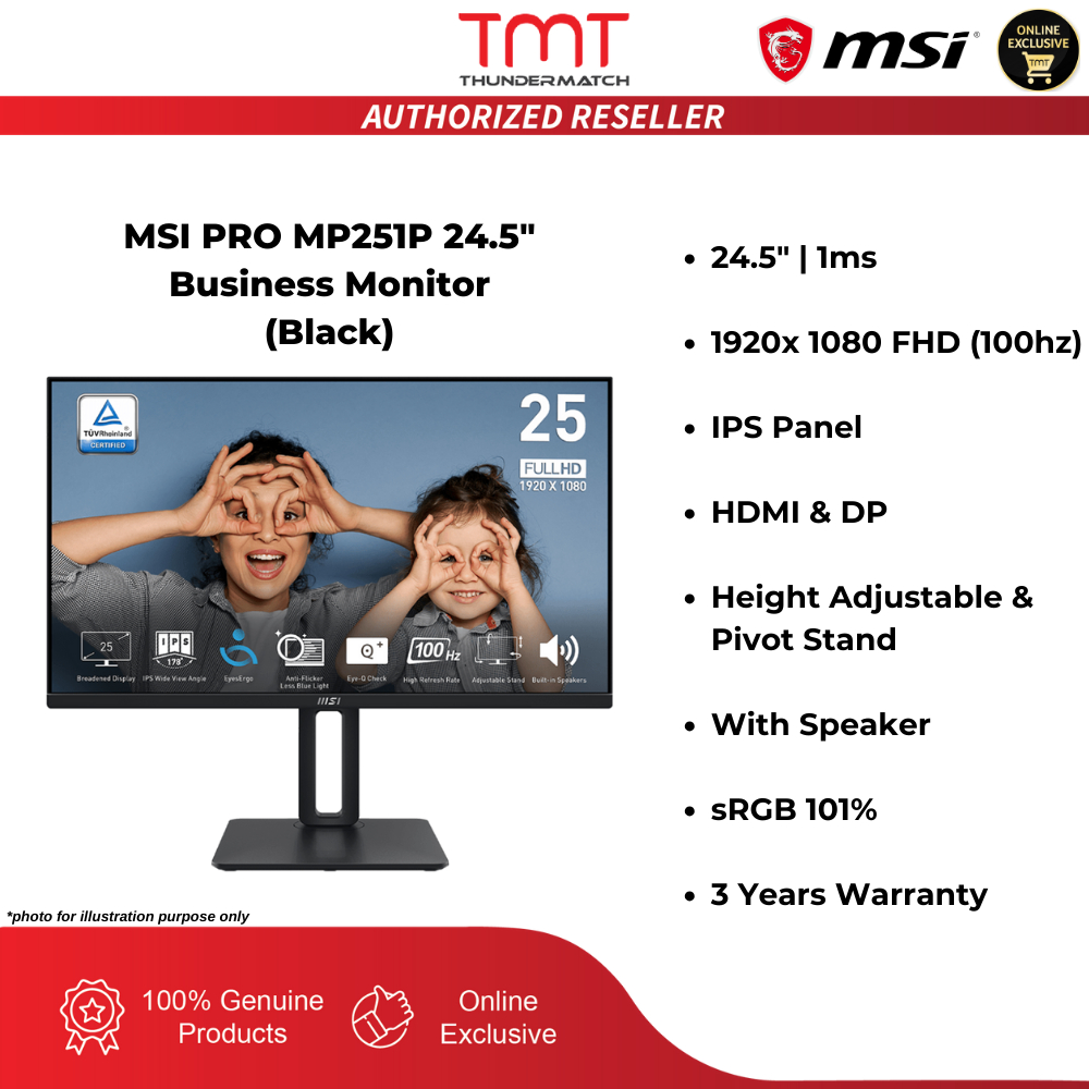 MSI PRO MP251P 24.5" Business Monitor (Black) | 1ms (MPRT) | 100Hz ...