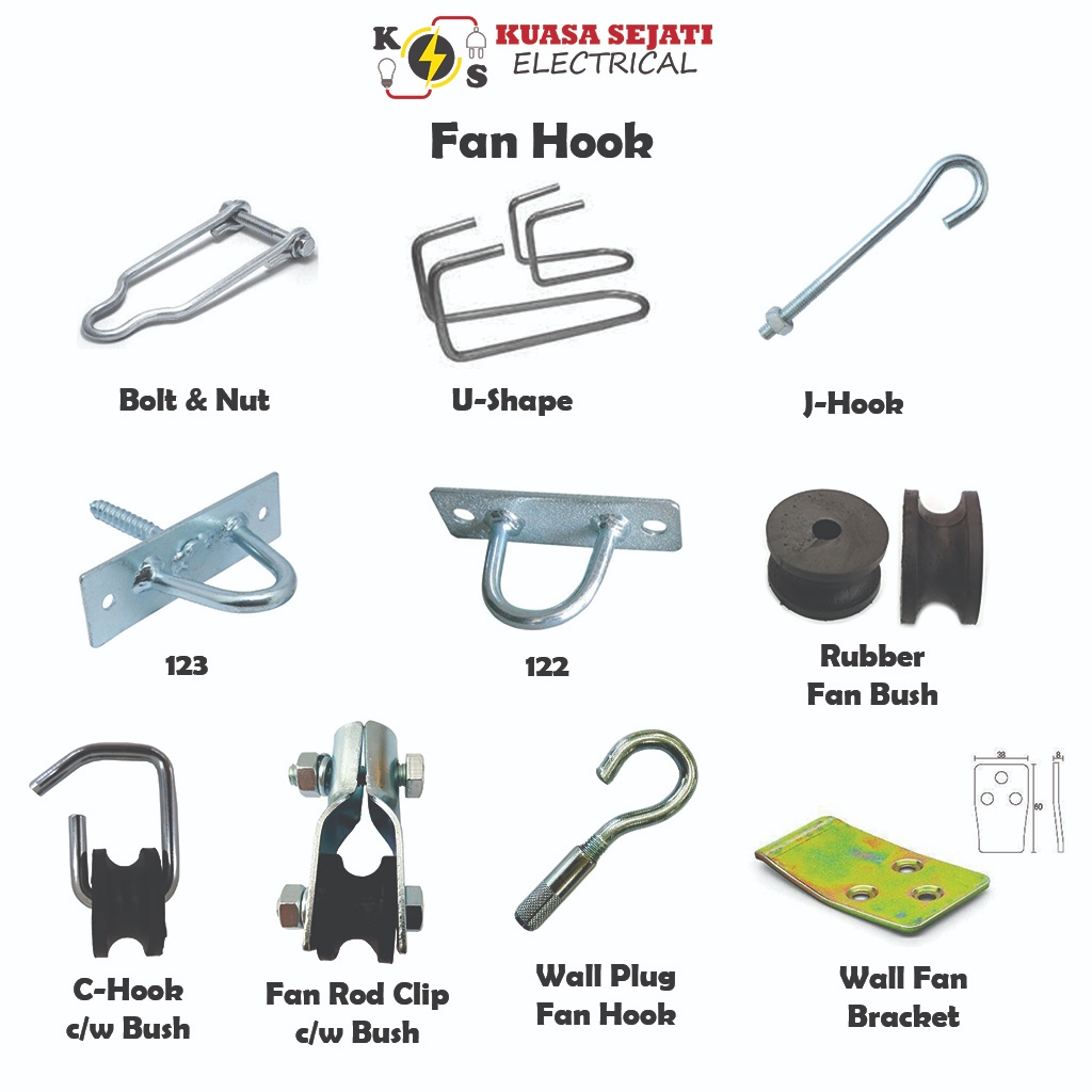 Fan Hook c/w Bolt & Nut/ U Shape / J Hook Ceiling Fan Hook (Untuk Ikat ...