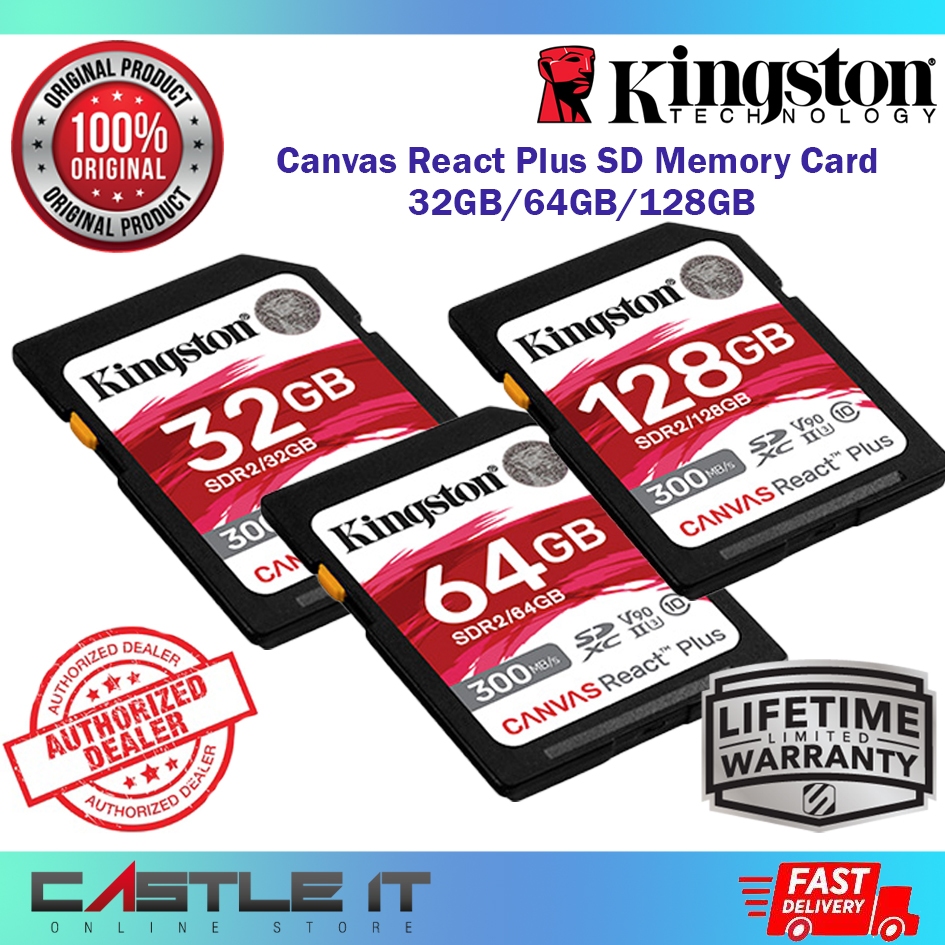 Kingston SD CANVAS REACT PLUS 32GB 64GB 128GB Memory Card ( SDR2/32GB / SDR2/64GB / SDR2/128GB ...