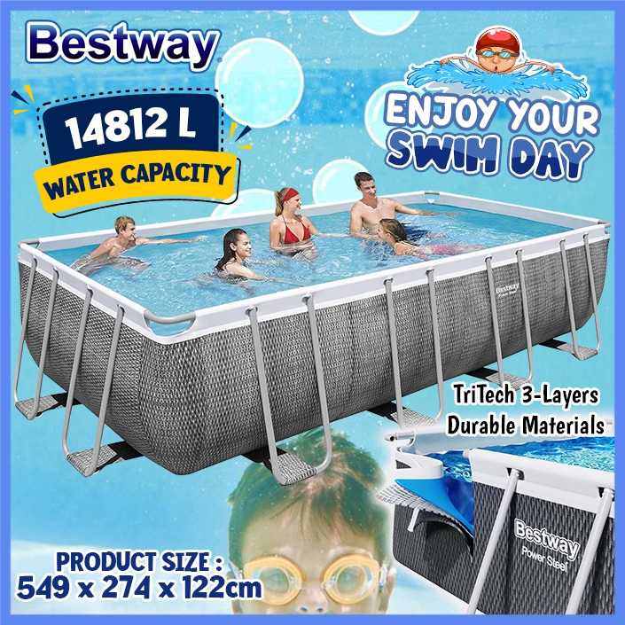 BESTWAY 56998 Power Steel Rattan Frame Swimming Pool Large Family Adult ...