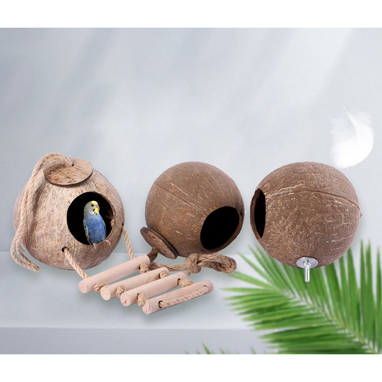 Coconut Shell Bird Nesting Cage House Parrot Outdoor Budgie Hanging ...