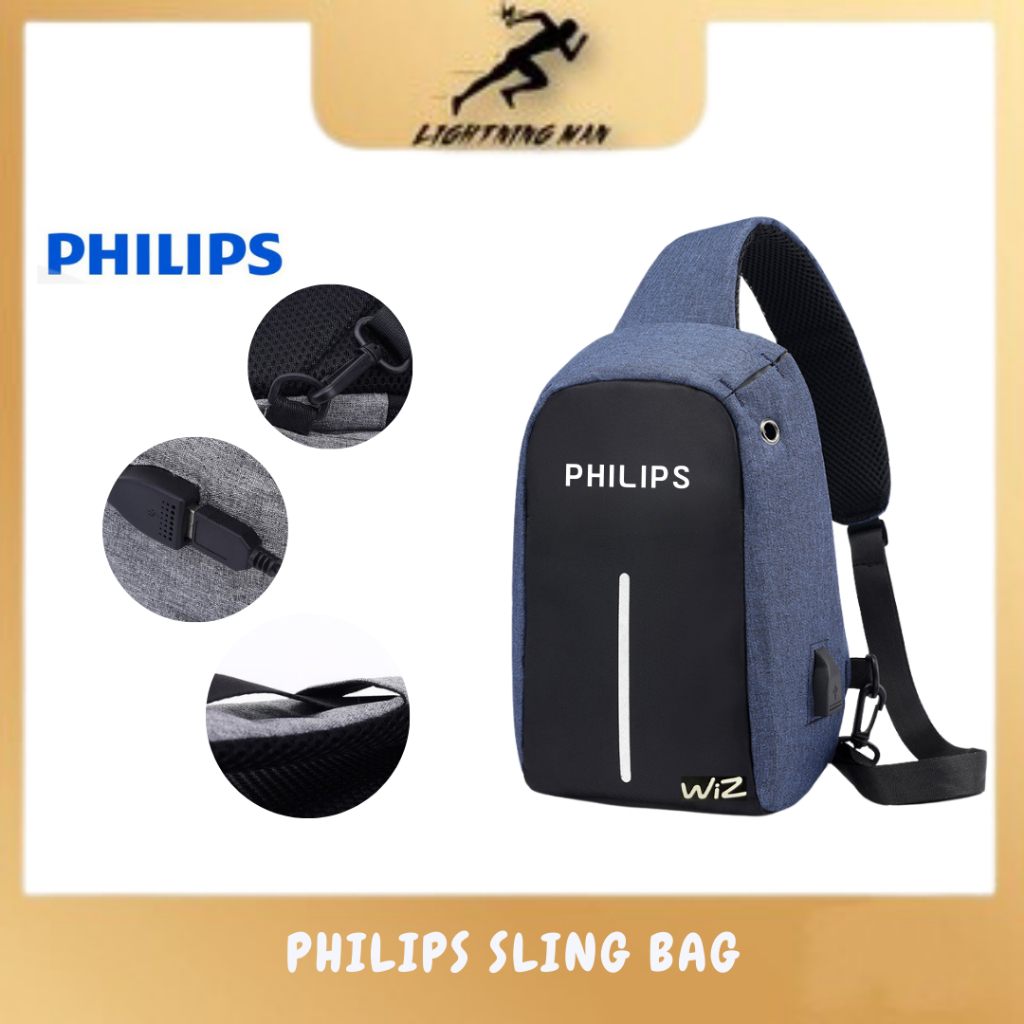 PHILIPS Men Anti Theft Sling Bag Crossbody Bag Chest Bag with USB port ...