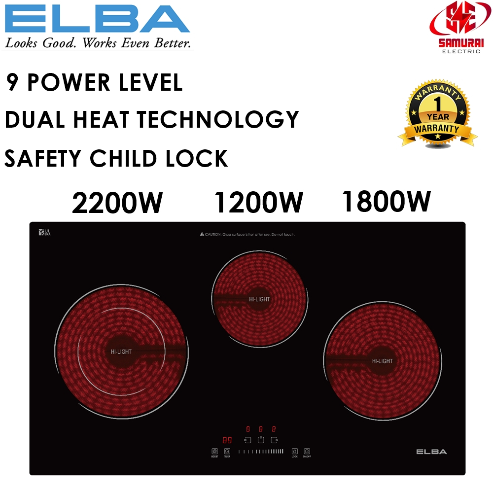 Elba Built-In Ceramic Hob 2200 Watt + 1800 Watt ECHQ7032ST(BK)/ 2200 ...