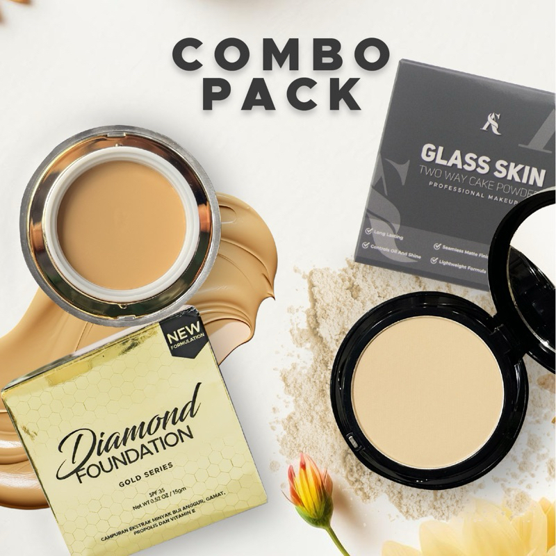 DHERBS Combo Diamond Foundation Dan Glass Skin Two Way Cake Powder ...