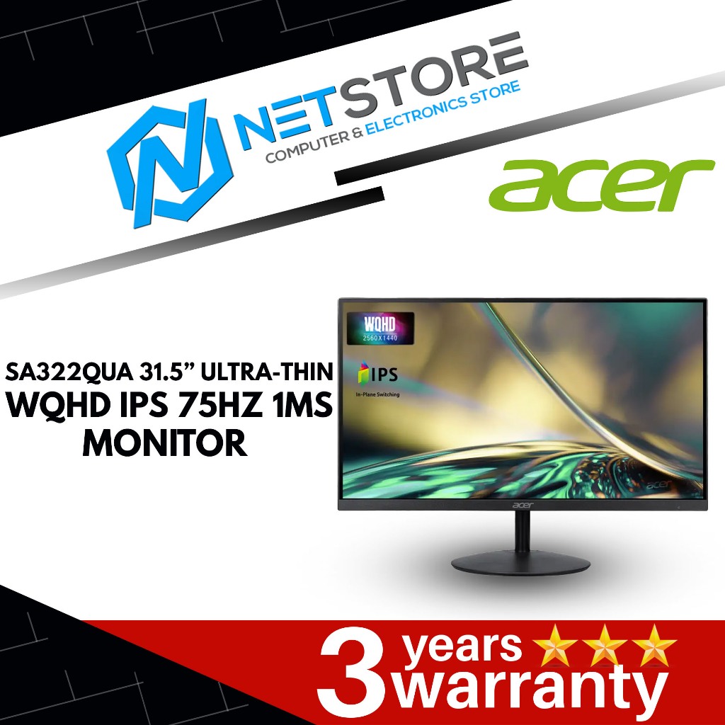 ACER SA322QUA 31.5” ULTRA-THIN WQHD IPS 75HZ 1MS MONITOR - UM.JS2SS.A01 ...