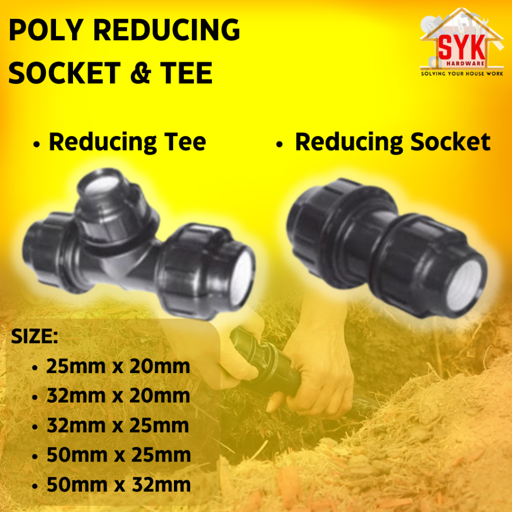 SYK Polypipe Reducing Tee Reducing Socket HDPE Poly Pipe Fitting Part ...