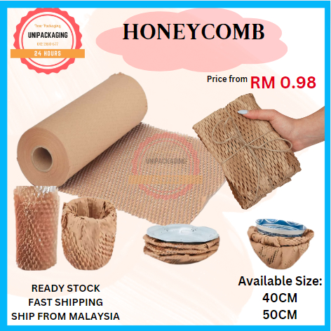 (50cm/40cm in 1m or 5m) Biodegradable Honeycomb Paper Wrap 80g Kraft ...