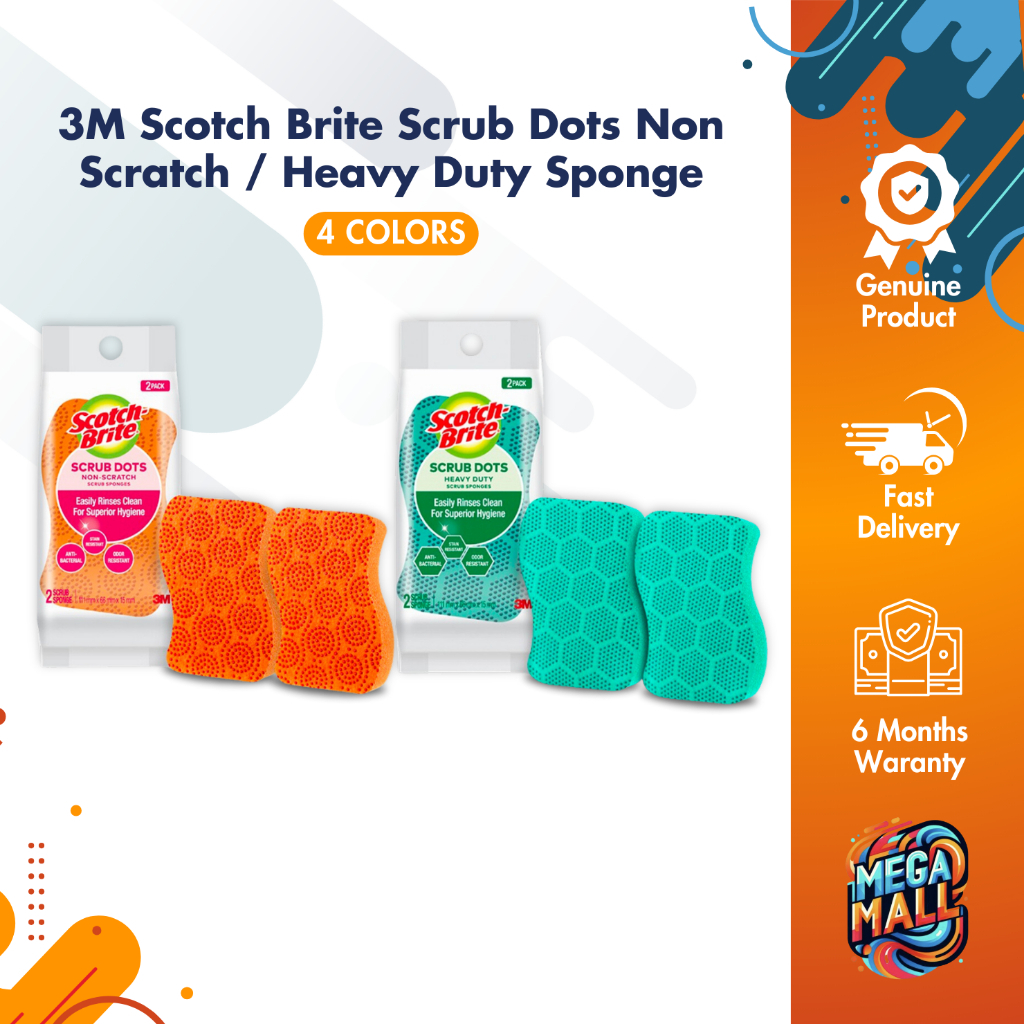 3M Scotch Brite Scrub Dots Non-Scratch Antibacterial Scrub Sponge ...