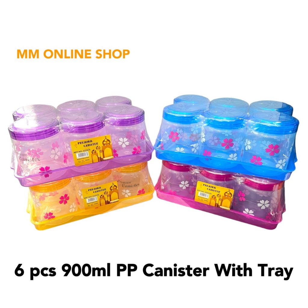 {READY STOCK} Bekas Kuih Raya Balang 6pcs 900ml Canister With Tray Set ...