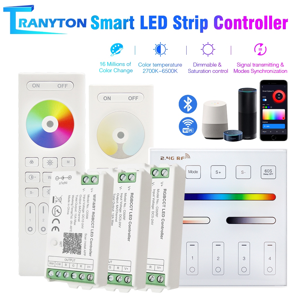 Wifi Bluetooth Tuya Alexa Google Home Voice Controller CCT RGB RGBW ...