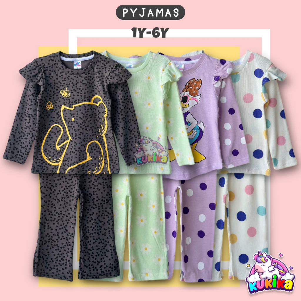 1Y-6Y • RS • PYJAMAS LONG SLEEVE FULL PRINTED PLEATED & COTTON GIRL ...